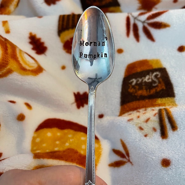 Stamped Spoon Mornin Pumpkin Fall Theme Spoon Handstamped Vintage Decor ...