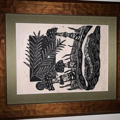 Alligator Linocut, karst Swimming, Handmade Linocut Print - Etsy