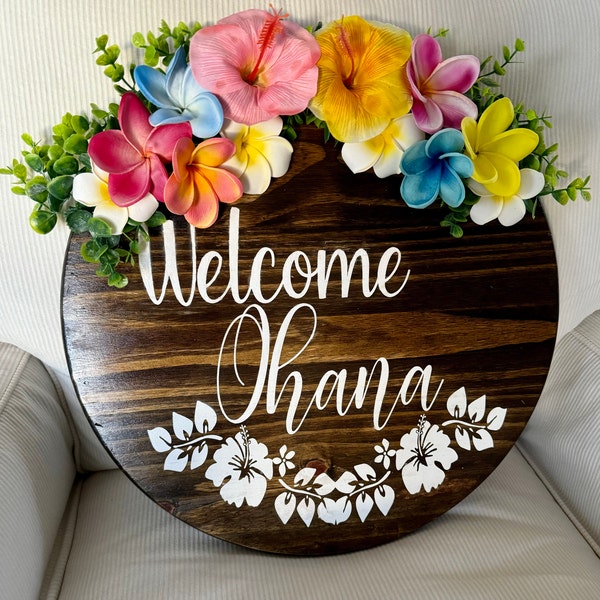 Welcome Ohana Wood Sign | Ohana Wood Door Hanger | Tropical | Hawaiian ...