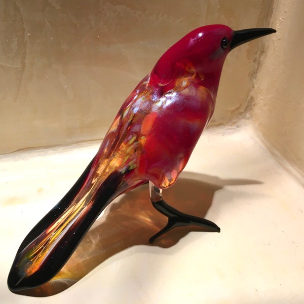 Handmade Red Glass Bird Figurine - Blown Glass Art, Collectible Gift ...
