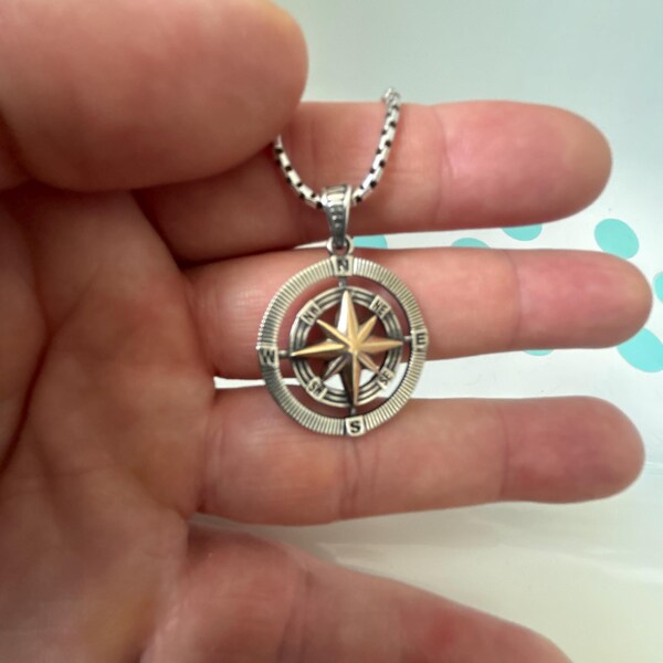 Handcrafted Sterling Silver Reversible Mens Compass Necklace, Men ...