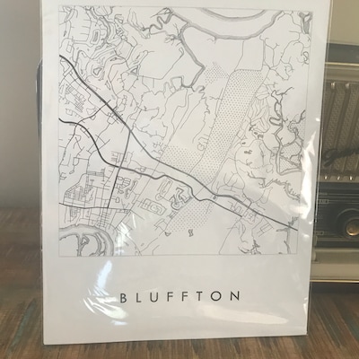 BLUFFTON Street Map Town Map Drawing Black Grey Ink art Print SOUTH ...