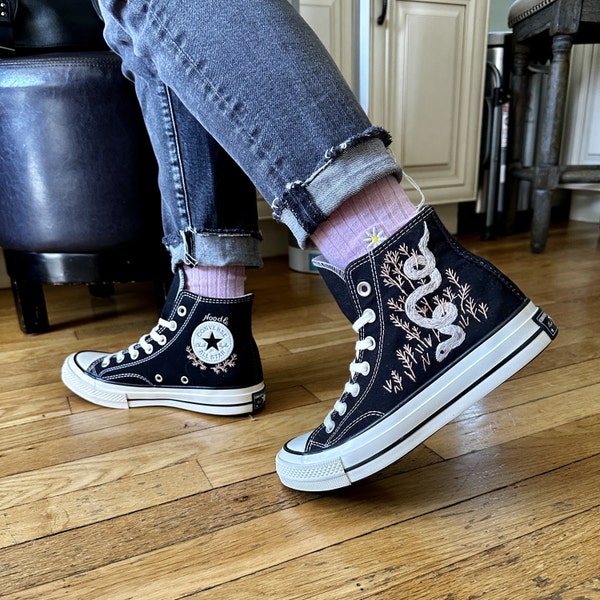 Custom Embroidered Converse High Tops: Snake Design - Etsy