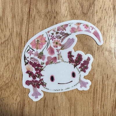 Axolotl Sticker Pressed Flower Art Axolotl Art Axolotls Vinyl Sticker ...