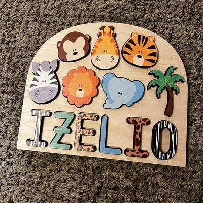 Safari Jungle Zoo Themed Name Puzzle, Gift for Kids, Personalized Name ...
