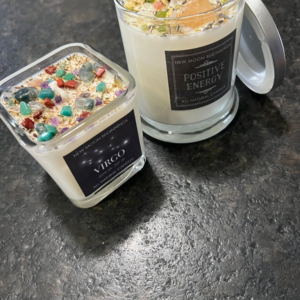 Positive Energy Candles - Crystal & Herb Candle - Soy Aromatherapy ...