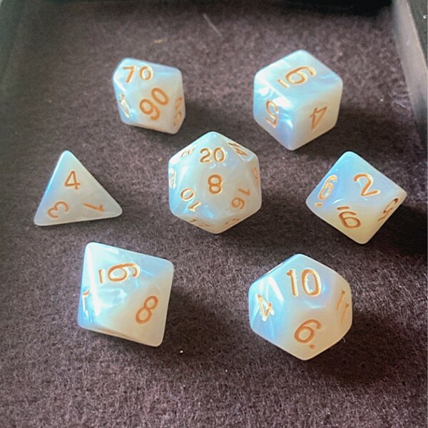 Dnd Dice Set / White Jade Pearl Marble Swirl Polyhedral Dice / D&D Dice ...