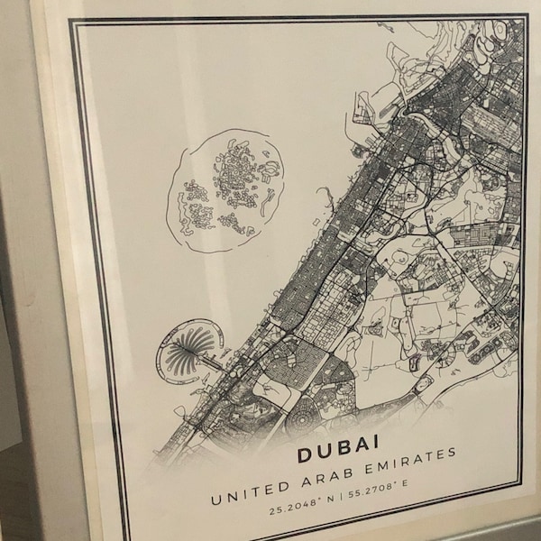 Dubai Map Print | Minimalistic Wall Art Poster | City Maps Scandinavian ...