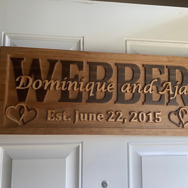 Personalized Wedding Gift Family Name Signs Carved Custom Wooden Sign ...