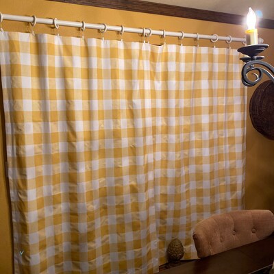 Yellow and White Buffalo Check Curtains Rod Pocket Optional Cotton or ...