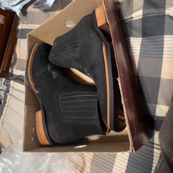 MENS Black Western Cowboy Chelsea LEATHER COWBOY Rodeo Square Toe Half ...