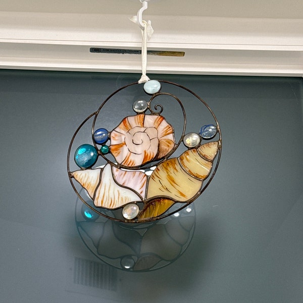 Sea Shells Stained Glass Sun Catcher Window Hanging Home Decor Ocean ...