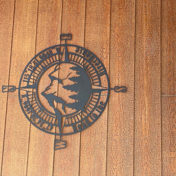 Custom Metal Compass Coordinates Sign: Mountain Home Decor - Etsy