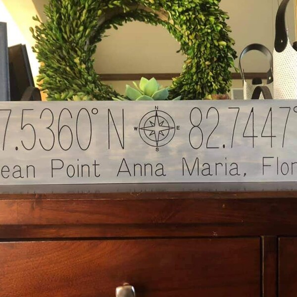 GPS Coordinates Sign, Home Sign, Rustic Sign, Shelf Sitter, Realtor ...