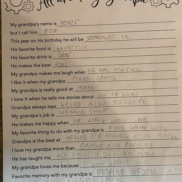 Printable All About My Grandpa Questions Template, Papa Grandpa ...