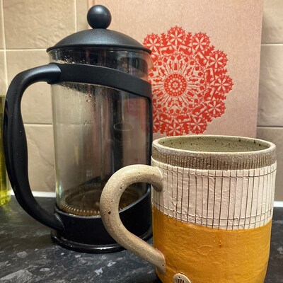 Stoneware Hand Painted/handmade Ceramic Mug, Tactile Embossed Playful ...