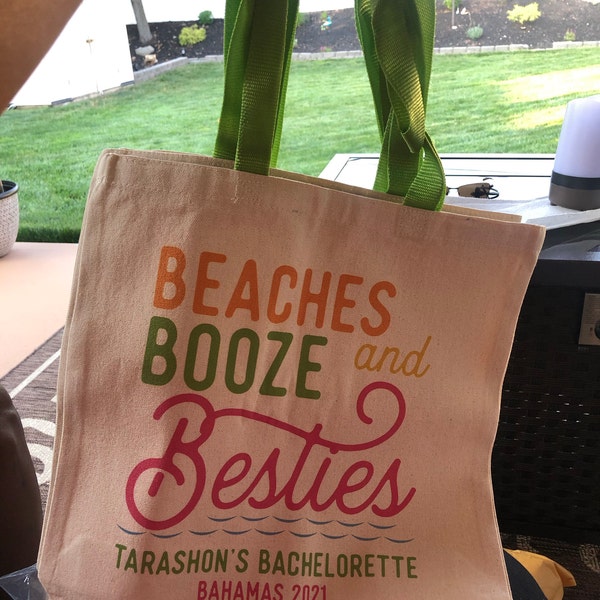 Beach Booze & Besties Tote Bag - Bachelorette Party Bag - Girls Trip ...