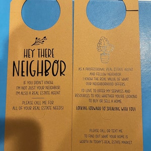 Hey Neighbor Double Sided Door Hangers Real Estate Agents - Etsy