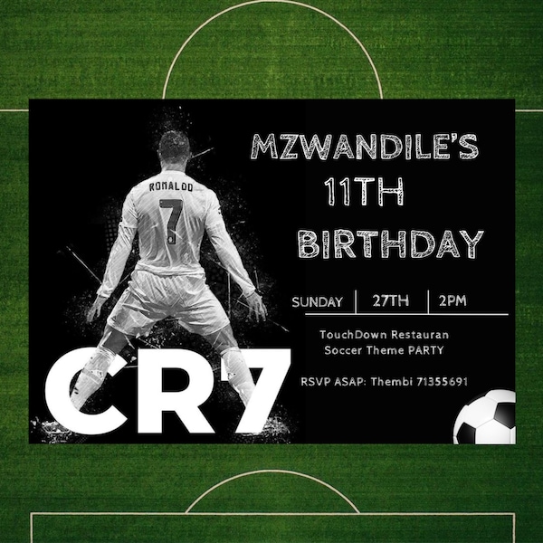 Cristiano Ronaldo Birthday Invitation: Customizable CR7 Party (digital ...