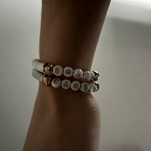 Brushed Gold Bar Bracelet Stackable Bracelet 6mm Heishi Beads Mothers Day Gift Neutral Bracelet ...