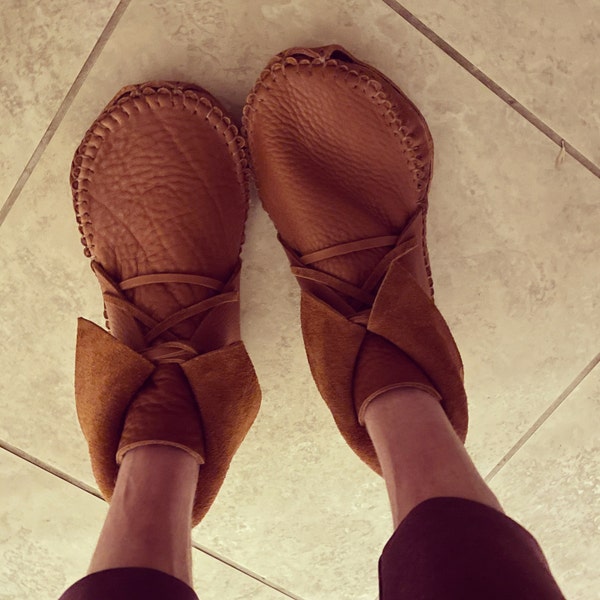 Custom Handmade Bullhide Leather Moccasins: Tobacco Brown, Triple-soled ...