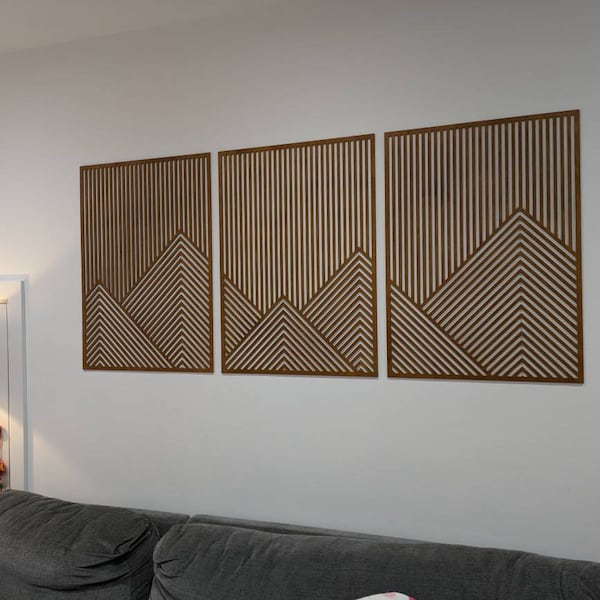 Wooden Triangle Wall Art, Large Wood Tiles Home Decor, Geometric Shapes ...