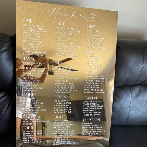 Gold Mirror Wedding Seating Chart - Alphabetical Order Seating Plan ...