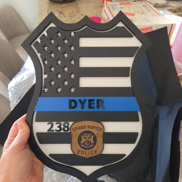 Custom Police Shield Wall Plaque - Personalized Thin Blue Line Design ...