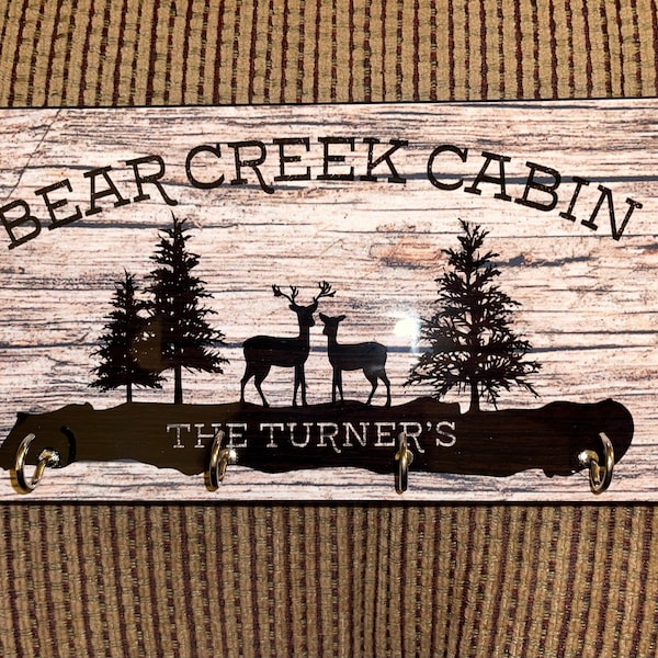 Personalized Rustic Wood Look Hunting Lodge Key Hanger - Wall Mount Key ...
