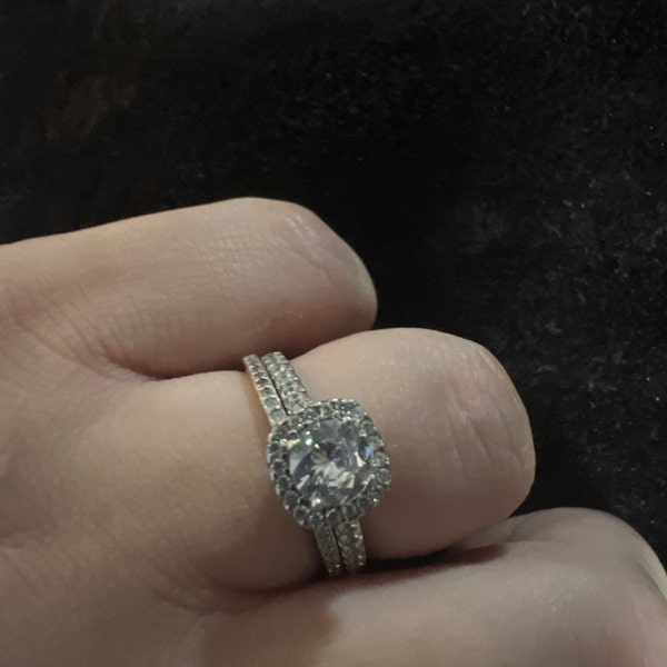 Classic Square Halo Wedding Set. Sterling Silver Wedding Ring. Luxury ...