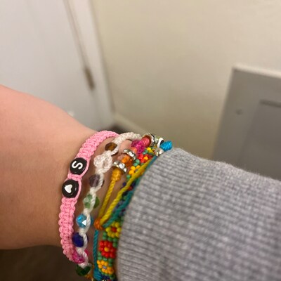 Teal Blue Beaded Couples' Bracelet W/cube Initial - Etsy