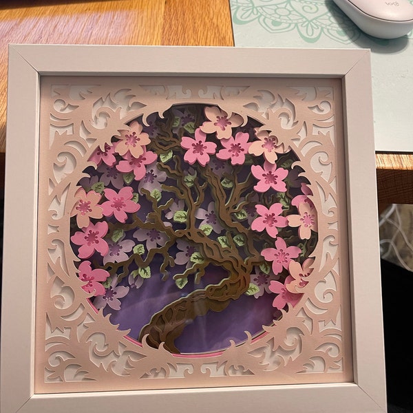 3D Cherry Blossom Tree Shadow Box SVG, 3D Spring SVG, 3D Cherry Blossom ...