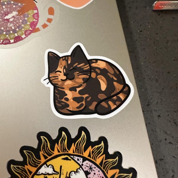 Tortie Cat Loaf Sticker; Tortoiseshell Kitty; Waterproof Dishwasher ...