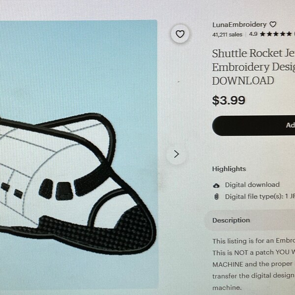 Shuttle Rocket Jet APPLIQUE Embroidery Design 3 Sizes INSTANT DOWNLOAD ...