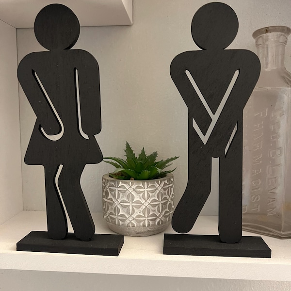 Standing Bathroom Sign People: Laser Cut Wood Restroom Decor (set of 2 ...