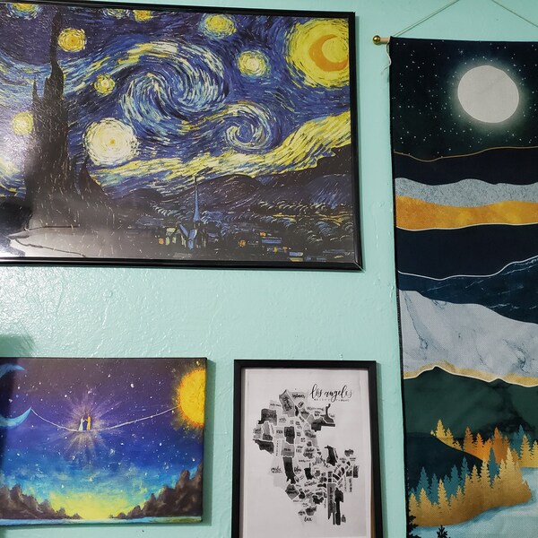 Couple Between Sun and Moon Painting Love Romantic Lovers Stars Sky ...