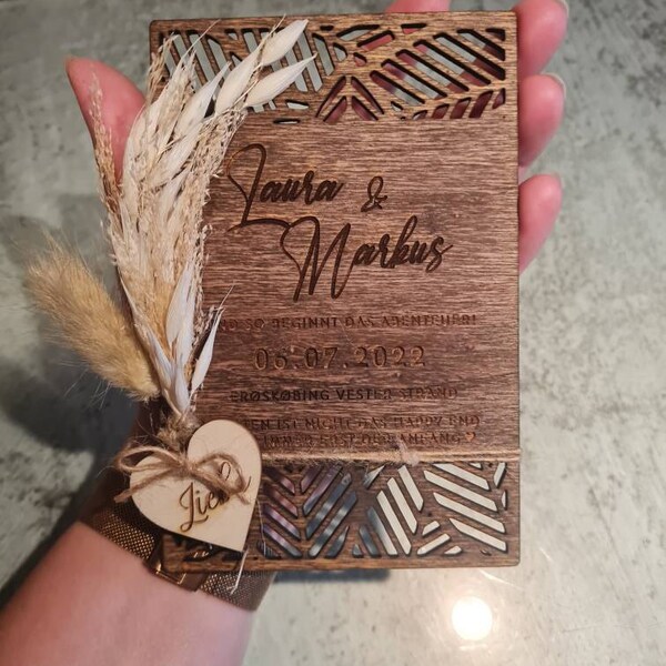 10x Wood Wedding Invitation, Wooden Laser Engraved Wedding Invitation ...