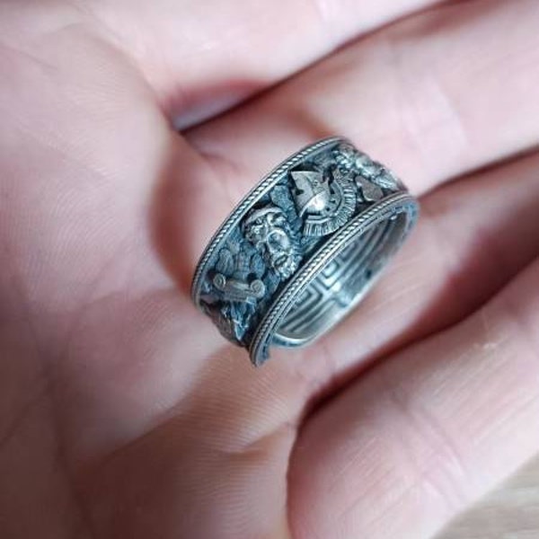 Greek Gods and Heroes Adjustable Ring, Oxidized Jewelry, Unique Mens ...