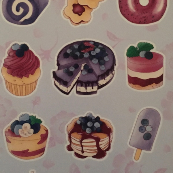 Blueberry Dessert Sticker Sheet • Kawaii Hand-drawn • Glossy Food - Etsy