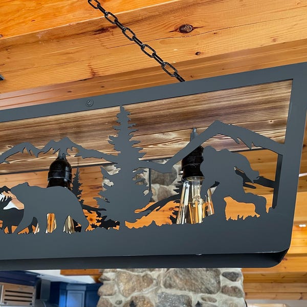 Cabin Ceiling Light, Moose and Bear, Pendant Lighting Fixture, Cabin ...