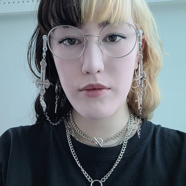 Satanic Glasses Chain: Gothic Inverted Cross, Pentagram Eyewear ...