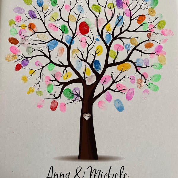 Wedding Tree - Art Print Wrapped Canvas + 3 Ink Pads Wedding Tree Guest ...