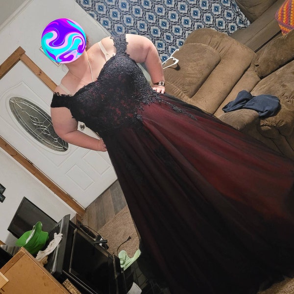 Dark Red Black Gothic off the Shoulder Open Back Bridal Ball Gown Black ...