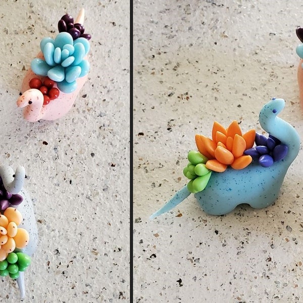 Miniature Dinosaur Succulent, Handmade Dinosaur Statue, Clay Blue ...