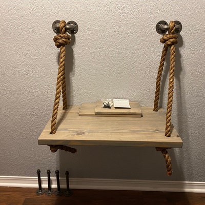 Rope & Pipe Desk Farmhouse Suspended Wood Wall Mounted Standing ...