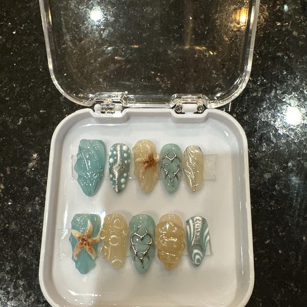 Underwater Fantasy Press on Nails | Sea Creature Acrylic Nails ...