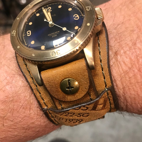Watch Strap for Men 20mm. Wath Band Handmade Leather Black Vintage ...