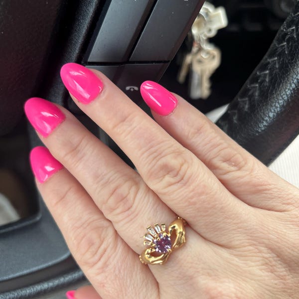 Opal Engagement Ring, Hands Ring in 14k Gold, Heart Shaped Opal Ring ...