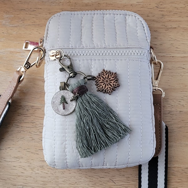 Rustic Winter Keychain, Christmas Pine Tree Tassel, Tiny Hand ...