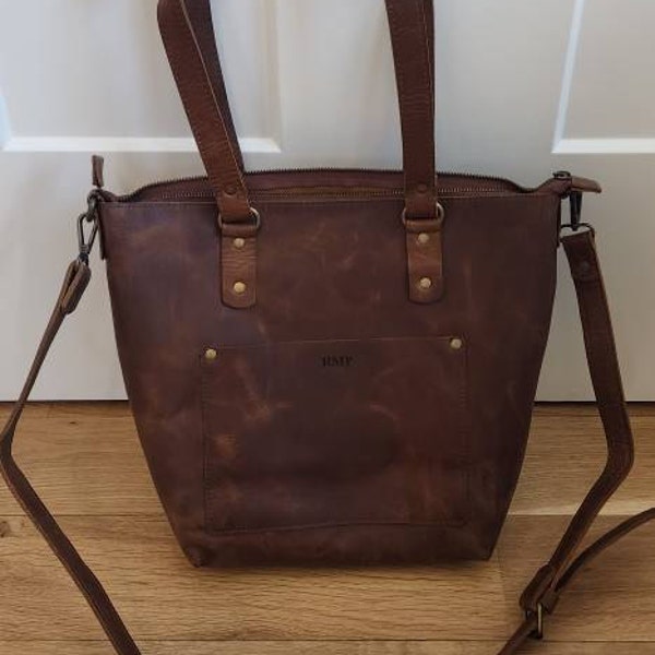 Custom Full Grain Leather Tote Bag - Handcrafted Rustic Purse With ...